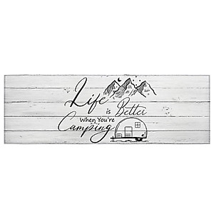 Kitchen Runner Rug, Life is Better When You are Camping Camper Rustic Old Wooden Non Slip Runner Carpet Door Mats Floor Mat for Laundry Bedside Bathroom Bedroom 18"X47.2"