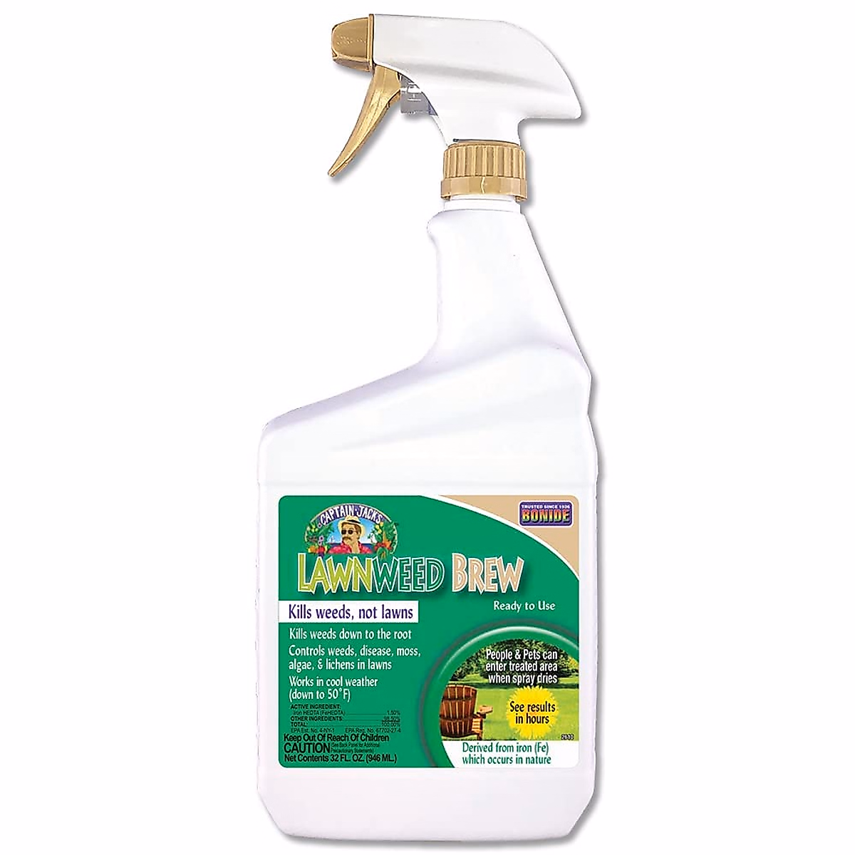 Bonide Captain Jack's Lawnweed Brew, 32 oz Ready-to-Use Spray, Fast-Acting Formula Controls Weeds, Moss, Algae, Lichens & Disease