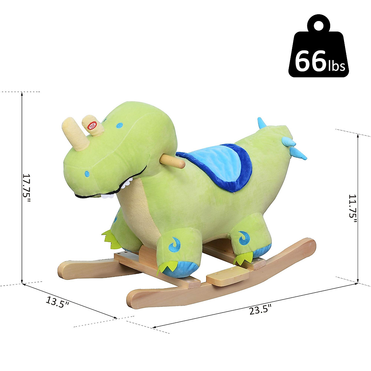 Qaba Kids Plush Ride-On Rocking Horse Toy Dinosaur Ride on Rocker Green with Realistic Sounds