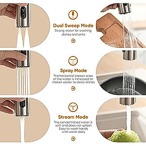 OWOFAN Pull Out Kitchen Faucet Low Lead Commercial Single Handle Pull Down Sprayer Spring Kitchen Sink Faucet Brushed Nickel Kitchen Faucets with Deck Plate 866055SN