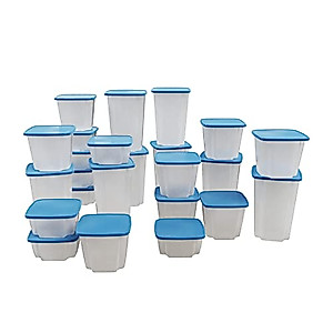 Chef Buddy Kitchen Organization Carousel - Food Storage Containers and Plastic Storage Bins With Lids, 11” W x 11” L x 8” H, Clear, Blue