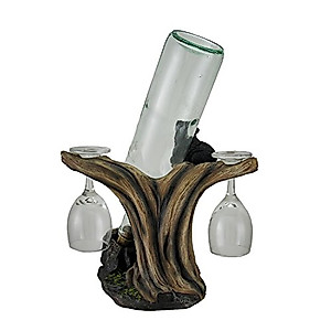 Zeckos Oh Honey Black Bears in a Tree Rustic Wine Bottle Holder with 2 Glasses