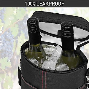 OPUX 2 Bottle Wine Carrier Tote, Insulated Leakproof Wine Cooler Bag, Wine Travel Bag Tote for Picnic BYOB Beach, Portable Wine Bottle Carrying Case, Gift for Wine Lover Women Men Christmas, Black
