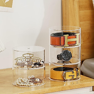 MESAILUP Belt Rack Organizer 3 Layers Acrylic Display Case with Magnet, Acrylic Stackable Drawers Storage Holder for Accessories Like Watches, Jewelry, Makeup, Bracelets, Rings, Craft Toy & Tie