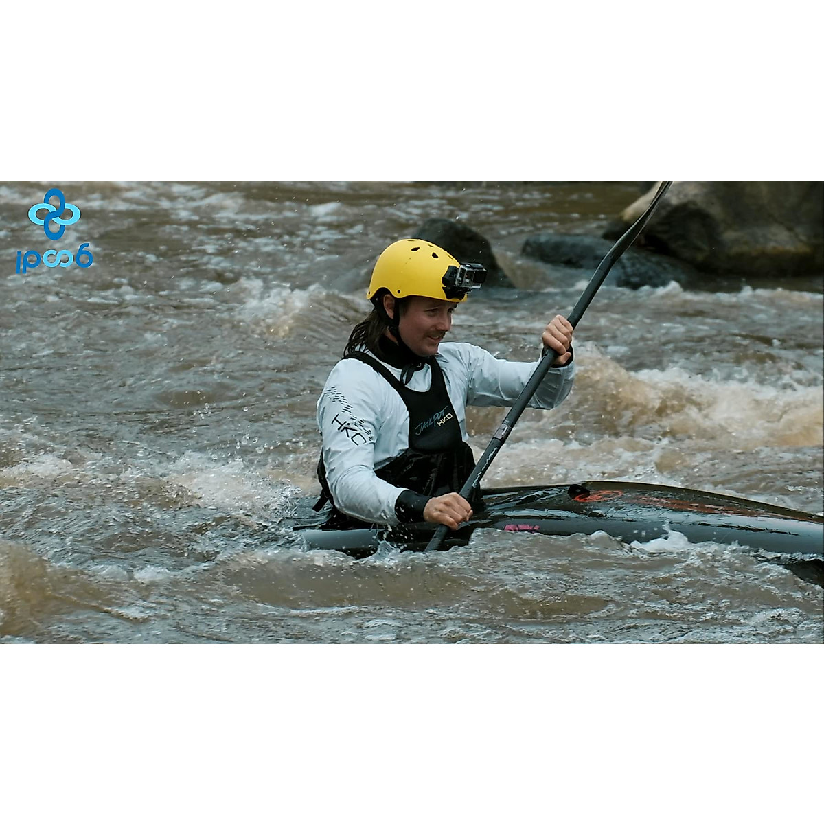 ipoob Adult Kayaking Canoe Whitewater Watersports Helmet with Camera Clamp Mount Plate (Matte Black, Medium)