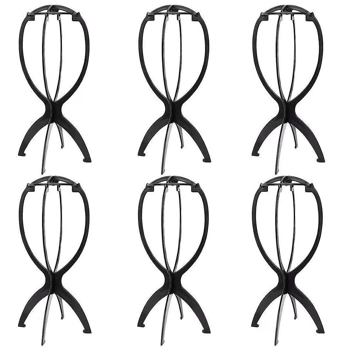DANSEE 6 Pack Short Wig Stand Portable Wig Holder for multiple Wigs and Hats, 14.2 Inches Travel Wig Stand(Black)