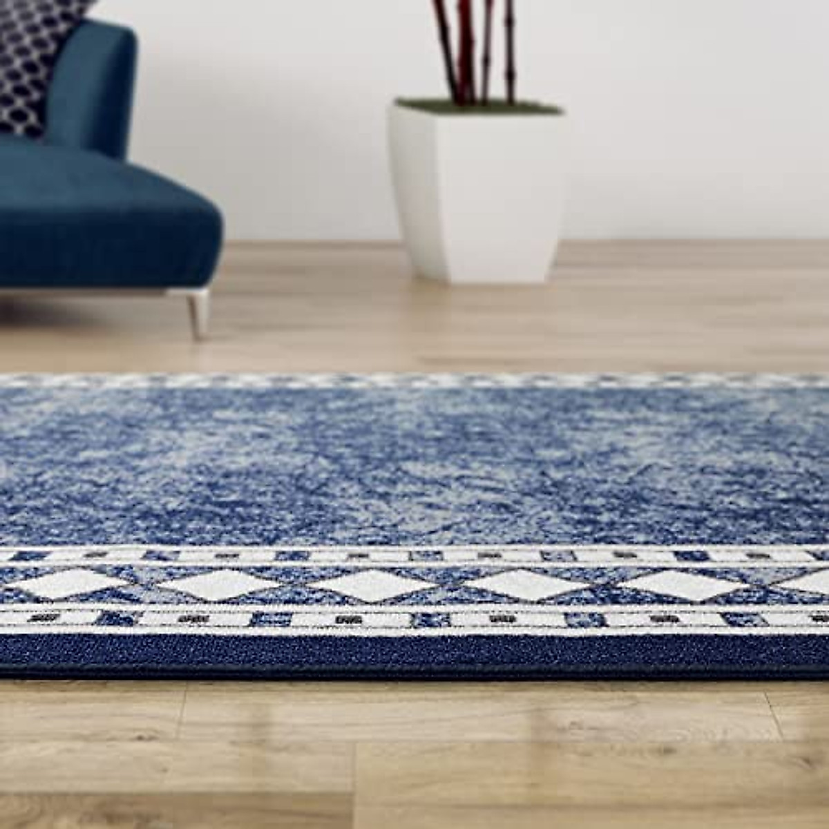 Antep Rugs Alfombras Modern Bordered 5x7 Non-Skid (Non-Slip) Low Profile Pile Rubber Backing Indoor Area Rugs (Navy Blue, 5' x 7')