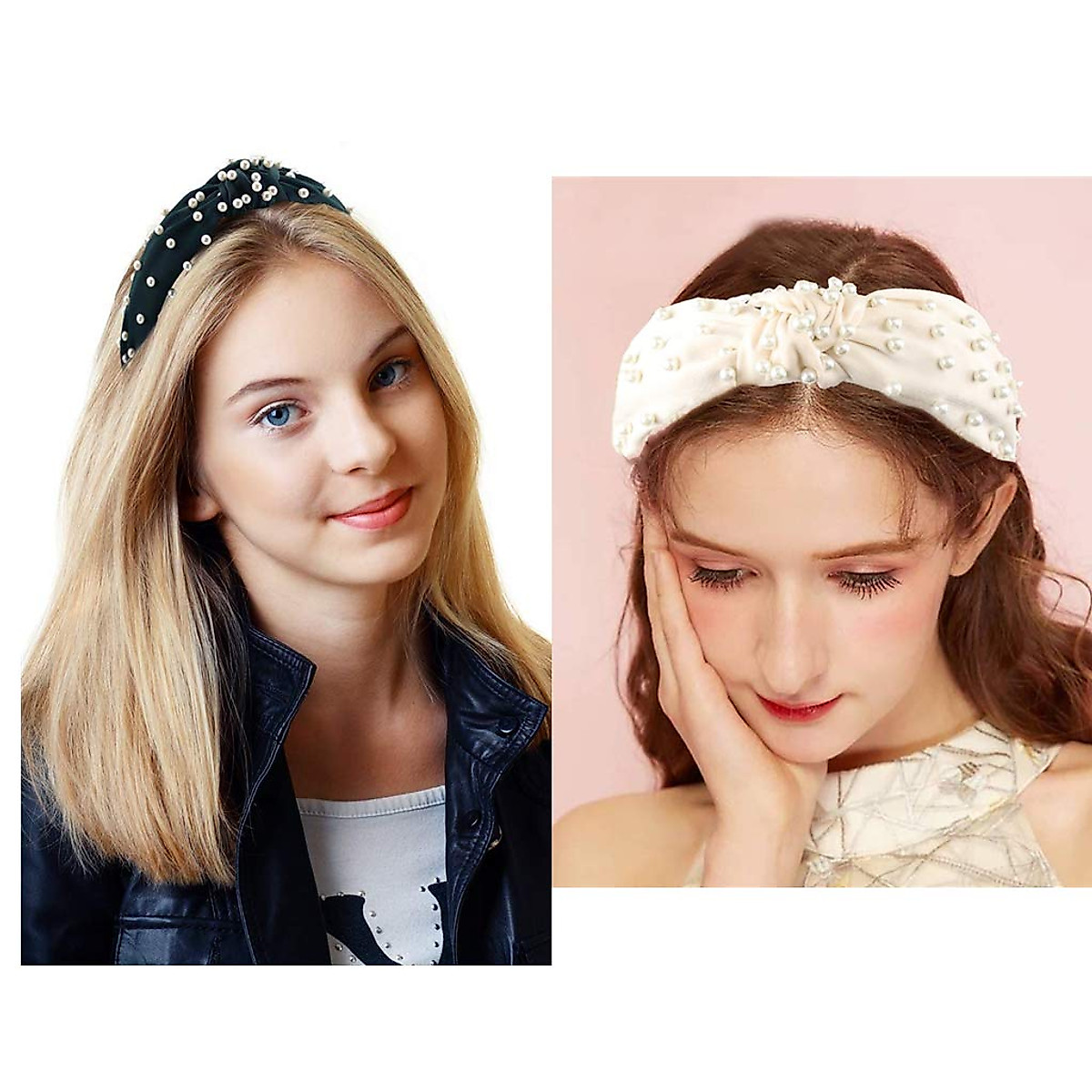 FEDANS Pearl Headbands Knotted Headbands for Women 3 Colors, Knot Turban Headband Fashion Hair Bands Wide Headbands