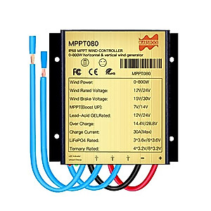 Mars Rock 0~800W 30A Mini Wind Charge Discharge MPPT Controller IP68 Waterproof Regular Auto Match Wind Output DC AC 12/24v Voltage Wind Power System Lithium Lead-Acid Gel Battery