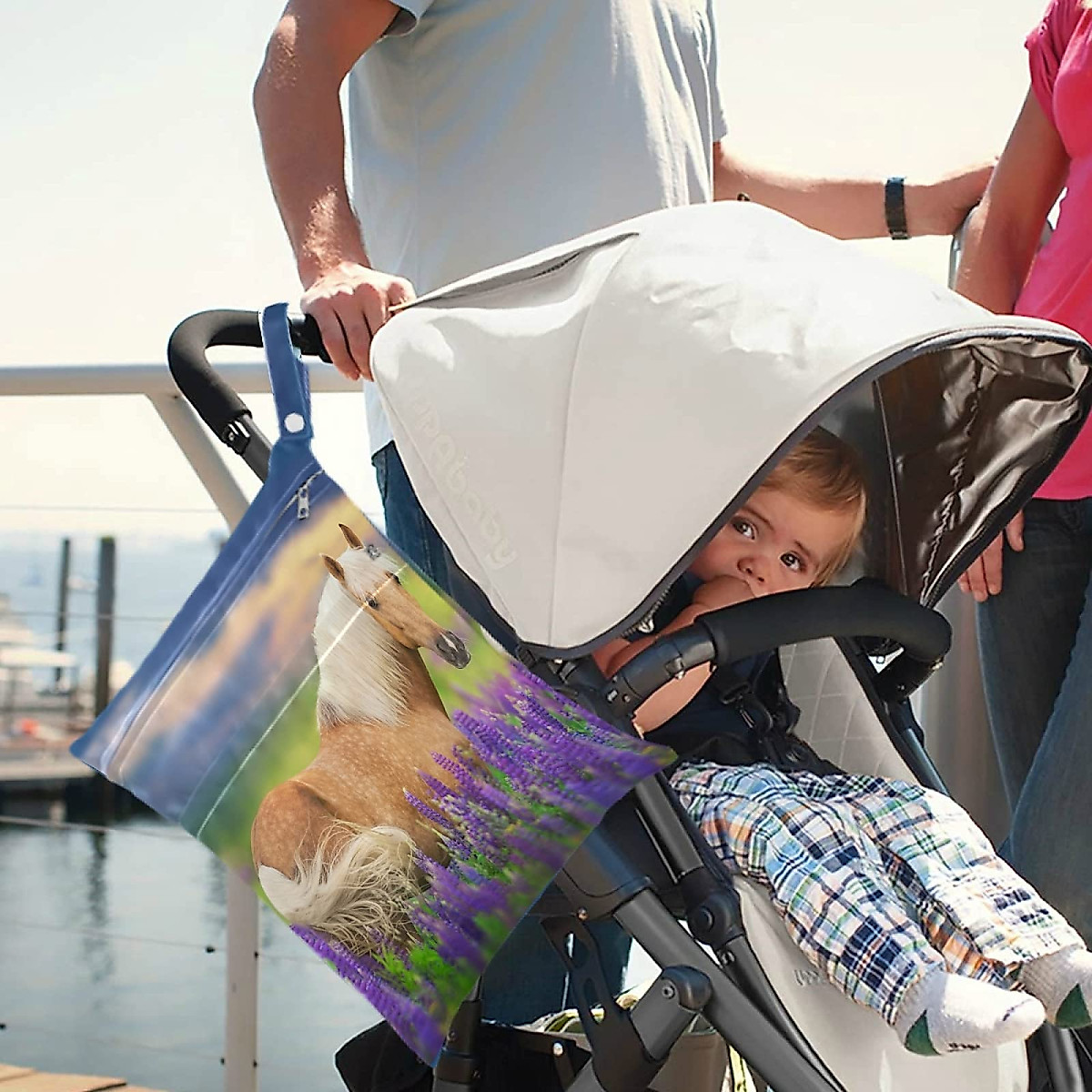 visesunny Palomino Horse Lavender Sunset 2Pcs Wet Bag with Zippered Pockets Washable Reusable Roomy for Travel,Beach,Pool,Daycare,Stroller,Diapers,Dirty Gym Clothes, Wet Swimsuits, Toiletries