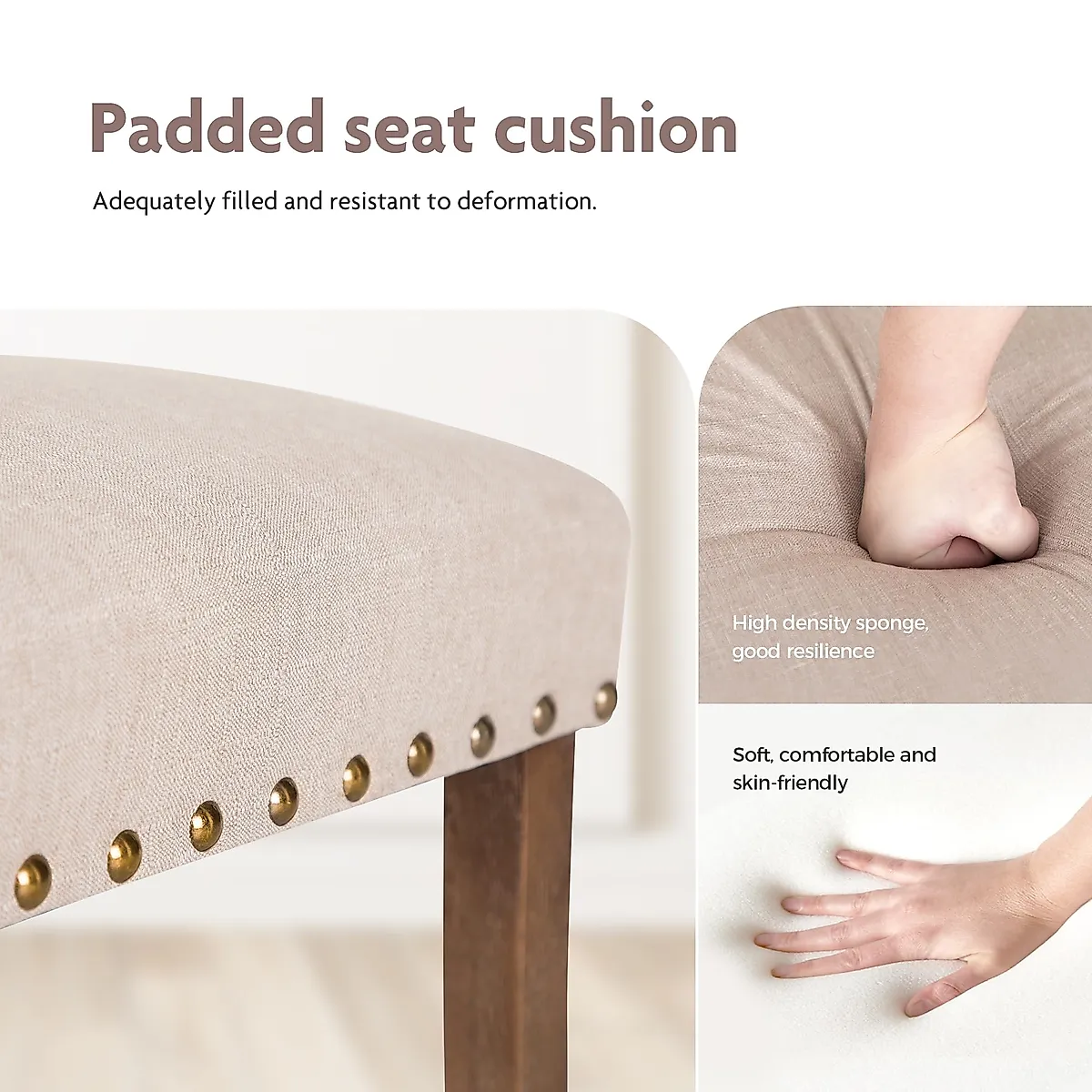 ALPHA HOME Dining Chairs Set of 2, Upholstered Dining Room Chairs, Tufted Kitchen Chairs with Solid Wood Legs and Tall Backrest, Fabric Padded Parson Chairs, Beige