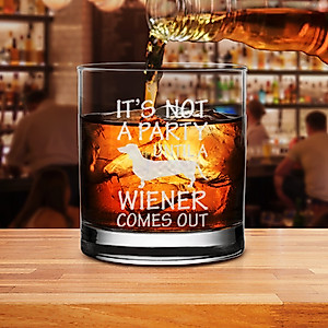 NeeNoNex It's not a Party Until a Wiener Comes Out Great Gift for Funny Dachshund Dog Lover Whiskey Glass - Funny and Sarcastic Gift For Dog Lover
