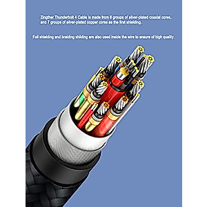 Zingther Full-Featured USB C Cable for Video, Data and 240W Fast Charging, 40Gbps Super Speed USB4.0 Cord and 8K 60Hz Monitor Link, Compatible with All Thunderbolt 3 and 4 - Silver/Black, 1m/3.3ft