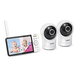VTech RM5764-2HD 1080p Smart WiFi Remote Access 2 Camera BabyMonitor, 360° Pan & Tilt, 5" 720p HD Display, Night Vision, Soothing Sounds, 2-Way Talk, Temperature & Motion Detection, iOS & Android