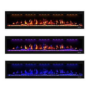 Valuxhome Electric Fireplace, 74 Inches Fireplace, Recessed and Wall Mounted Fireplaces for Living Room with Remote, Overheating Protection, Logset and Crystal, Touch Screen, 1500W/750W, Black