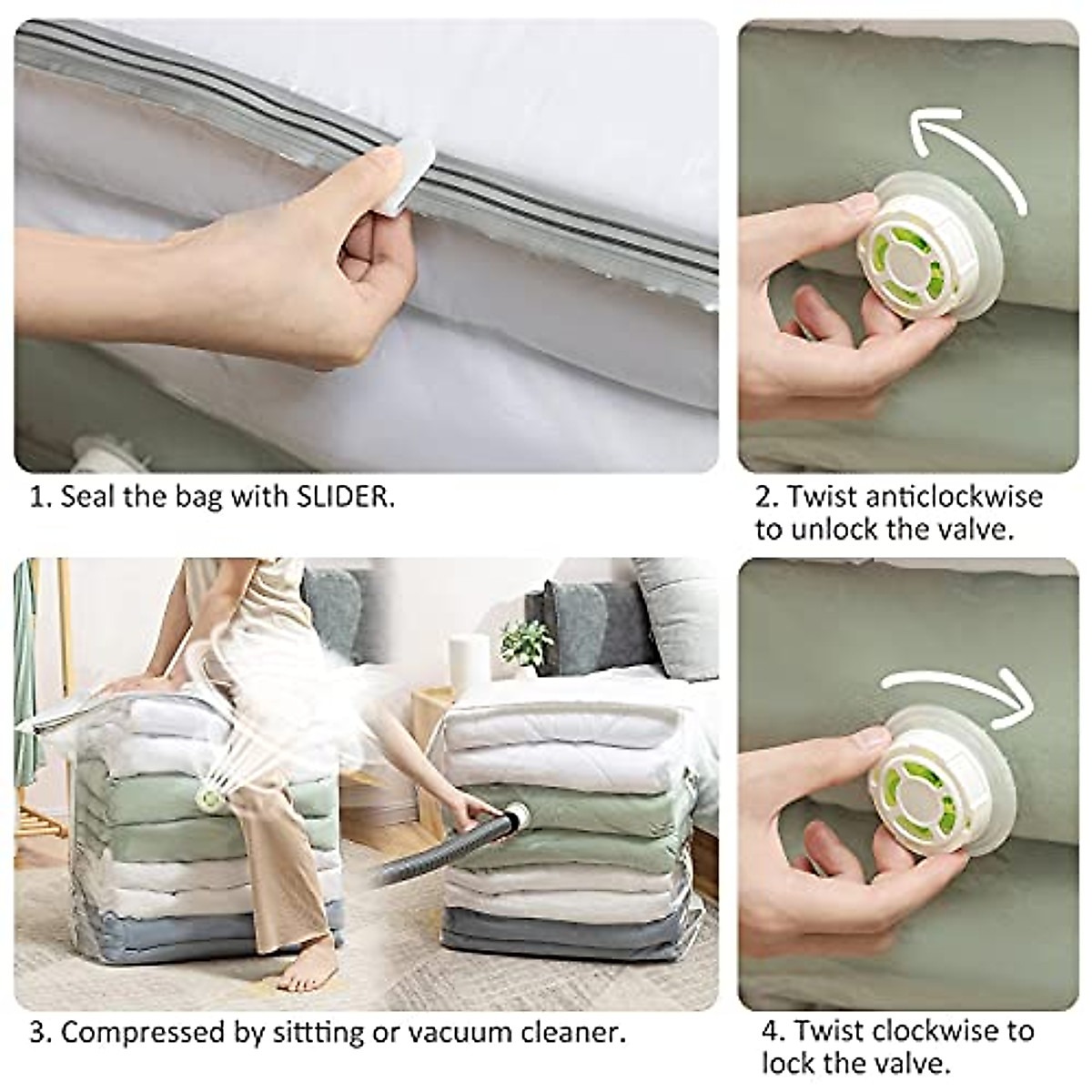 TAILI Cube Vacuum Storage Bags Jumbo 8 Pack and Super Jumbo Cube Space Saver Vacuum Storage Bags 6 Pack