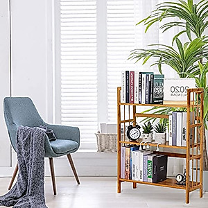 C&AHOME Bamboo Shelf, 3-Tier Bookshelf Bookcase, Free-Standing Storage Shelf, Plant Flower Stand, Max Load 35LBS Per Shelf, Utility Shelf Rack for Living Room Bathroom Kitchen Home Natural