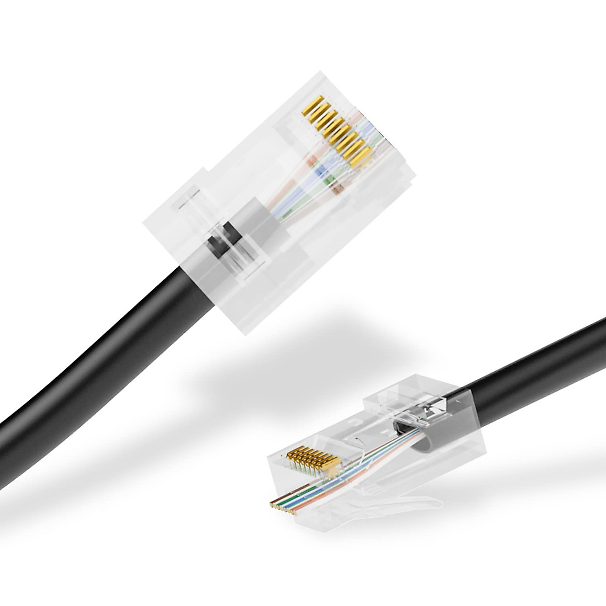 iwillink 100-Pack RJ45 Cat6 Pass-Through Connectors, Gold-Plated Ethernet Crimp Plugs for Solid and Stranded Wire, UTP Network Cable Termination