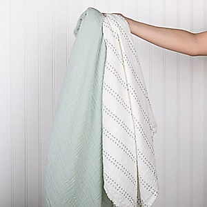 Muslin Swaddle Baby Blankets for Girl or Boy, Soft and Breathable Oeko-Tex Cotton Muslin Baby Blanket, Newborn Swaddling Wrap, Receiving Blanket, 47 in x 47 in, Mint Green and Cream Dots