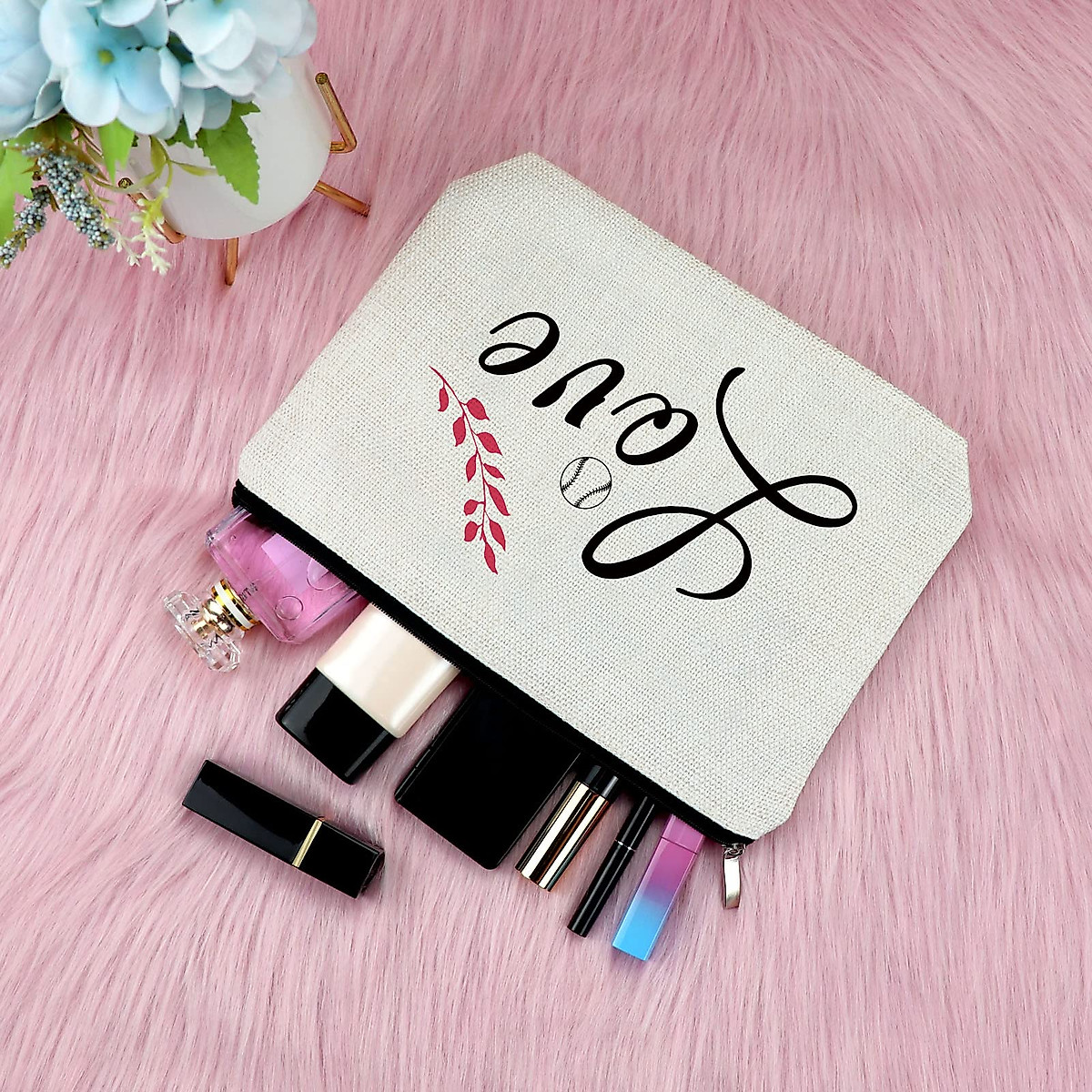 Sfodiary Baseball Lover Gift for Women Makeup Bag Baseball Theme Gift Baseball Gift for Girls Cosmetic Bag Best Friend Birthday Gift for Her Thank You Gift Graduation Gift Travel Cosmetic Pouch