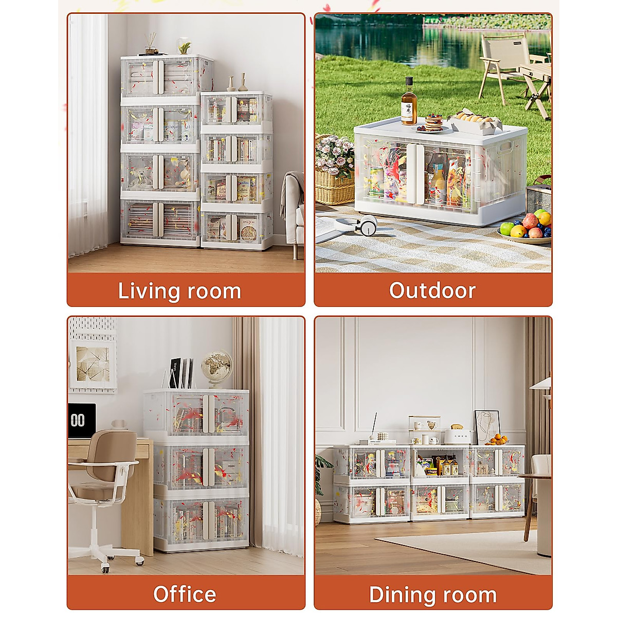 HAIXIN 400QT Stackable Storage Bins With Lids, Plastic Clear Storage Bins Collapsible Storage Drawers, 4 Pack Closet Organizers and Storage Containers with Doors and Wheels For Home, Office, Dorm