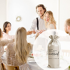 Wedding Wine Gift Bag Married Gift for Bride Groom Bridal Shower Gifts Wine Bag Engagement Wedding Party Decorations Supplies Newlywed Gift Honeymoon Gifts, 1 Pcs Burlap Wine Bottle Cover Bag - DL366