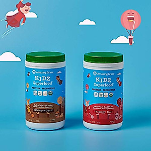 Amazing Grass Kidz Superfood: Vegan Protein & Probiotics for Kids with Beet Root Powder & 1/2 Cup of Leafy Greens, Extreme Chocolate, 15 Servings
