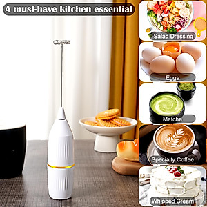 Milk Frother Handheld,Mini Drink Mixer and Coffee Blender Frother for Coffee Bar Accessories, Matcha Whisk,Latte, Cappuccino, Frappe, Hot Chocolate, Egg,Kitchen Essentials Gift (White)