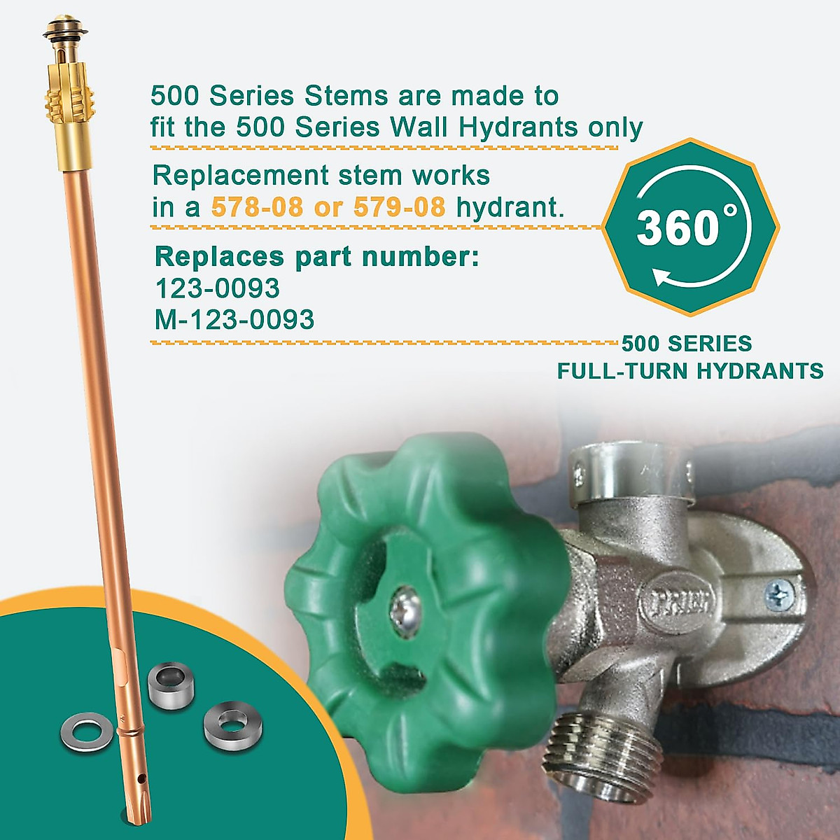 123-0093 Replacement stem for Mansfield Style 500 Series Full-turn Hydrants Manufactured From 1970-2006, for 12 Inches Sillcock ASFP and 8 Inches Hillock