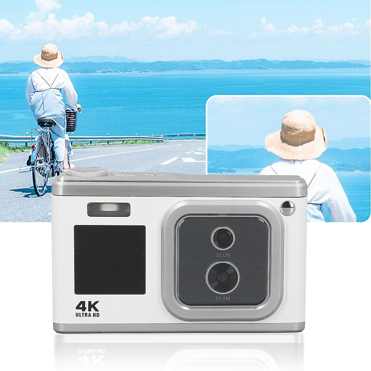 Digital Camera,Kids Camera with Flash, FHD 4K 50MP Compact Vlogging Camera,Point and Shoot Camera 16X Digital Zoom, Portable Mini Camera for Teens Students (White)