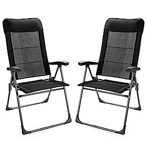 Giantex Set of 2 Patio Dining Chairs, Folding Patio Chairs, Outdoor Lawn Chairs with Adjustable Backrest and Headrest, Sling Camping Chairs, Portable Armchair for Porch Poolside Garden Backyard