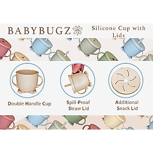 BabyBugz 7 Piece Baby Silicone Feeding Set, Baby Led Weaning Supplies with Silicone Suction Baby Bowls, Baby Silicone Plate With Suction and Baby Bibs, Baby Essentials Led Weaning Utensils (Sand)