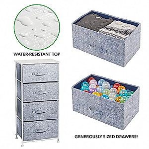 mDesign Tall Dresser Storage Tower Stand with 4 Removable Fabric Drawers - Steel Frame, Wood Top Organizer for Bedroom, Entryway, Closet - Jane Collection - Light Yellow/White