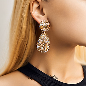 KELMALL Sparkly Rhinestone Chandelier Waterdrop Dangle Earrings for Women - Elegant Crystal Teardrop Statement Jewelry