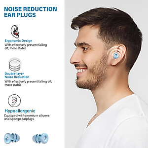 Ear Plugs for Sleeping Noise Cancelling & Reduction Silicone, Reusable Sleeping Earplugs,Hearing Protection Earplugs Sound Blocking for Concerts,Motorcycle,Work (Blue)