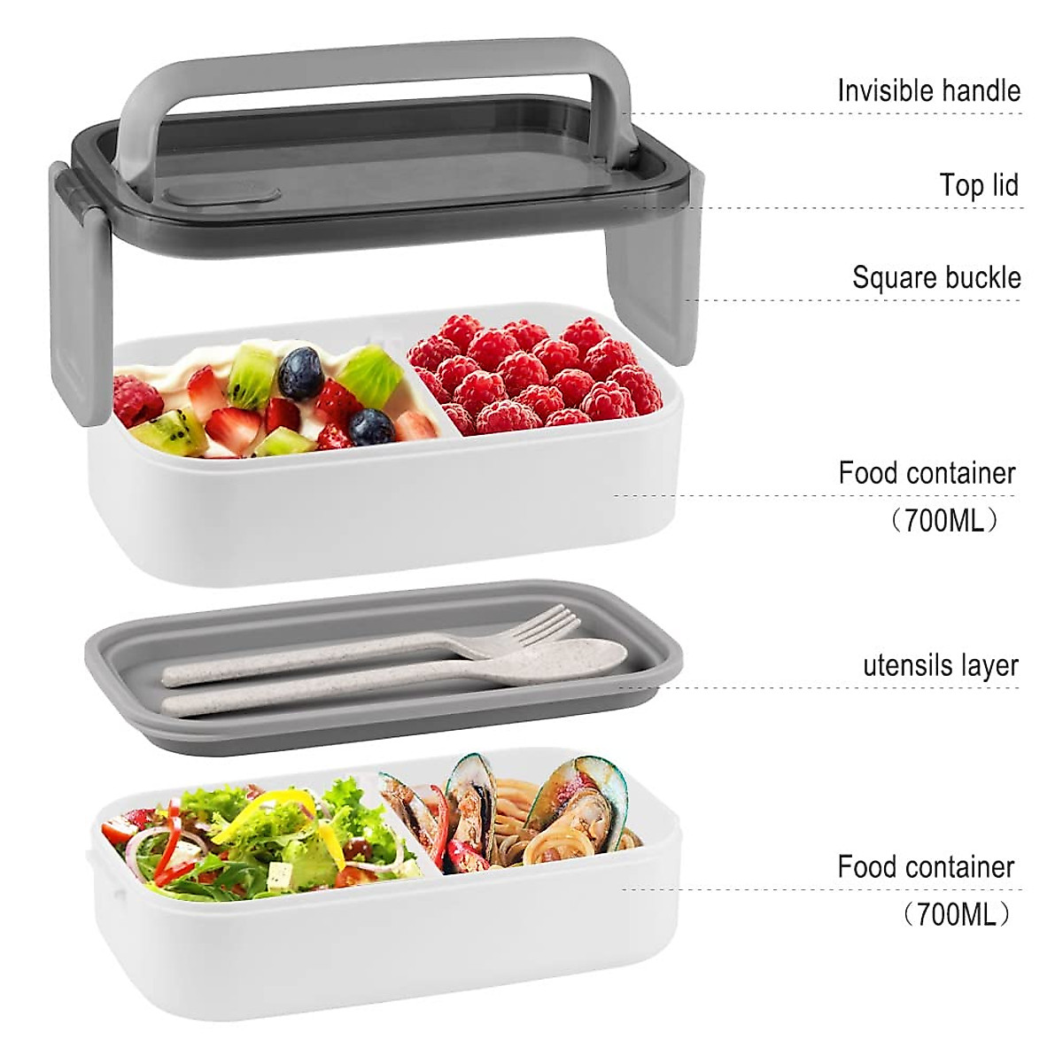 Adult Bento Box Lunch Box Large, Bento Box Japanese Lunch Box Kit with Bag & Utensils, Food Picks for Bento Box Containers, Stackable Bento Box for Adults, Microwave Bento Boxes BPA-free Food Safe