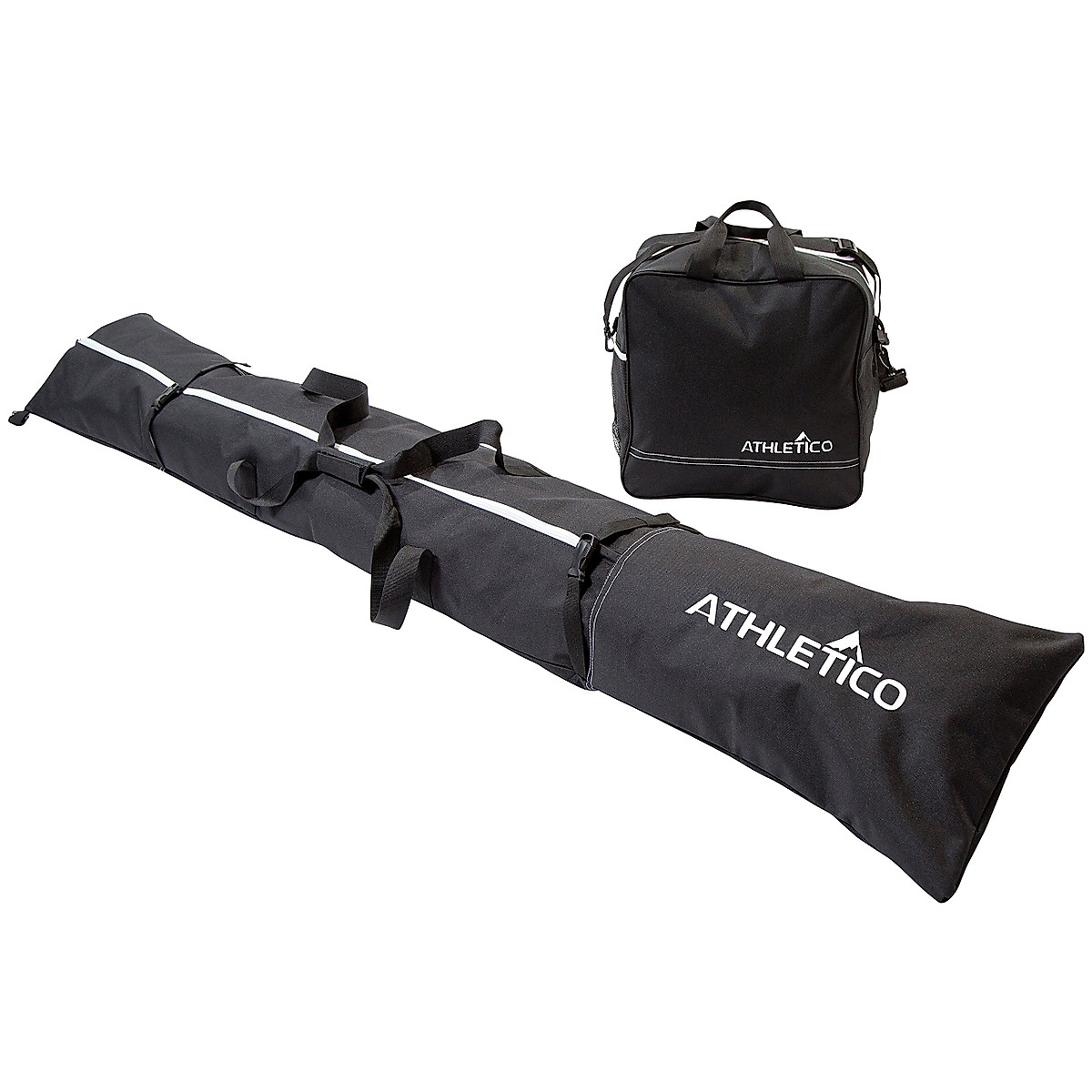Athletico Ski Bag and Ski Boot Bag Combo - Ski Bags for Air Travel - Unpadded Snow Ski Bags Fit Skis Up to 200cm - For Men, Women, Adults, and Children (Black with White Trim)