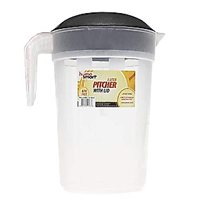 Water Pitcher, Tea Pitcher With Lid, 1.3 Gallon Pitcher, Drink Container, Pitchers Beverage Pitchers, Juice Containers With Lids For Fridge, 5 Liter Plastic Pitchers, Ice Tea Pitcher For Fridge, Black