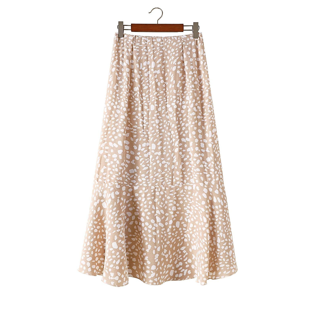 CofeeMO Bravetoshop Womens Boho Floral Print High Waisted Wrap Flowy Midi Skirt Asymmetrical Ruffle Hem Swing A-Line Skirts (Beige,XL)