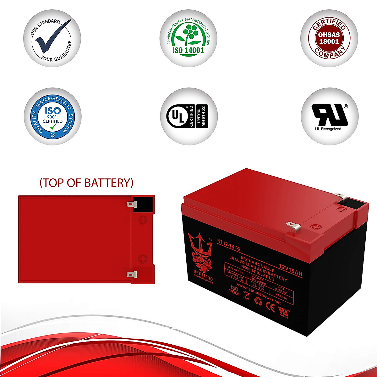 Neptune Power Products Brand NT12-15 F2-12V 15AH F2 SLA Rechargeable Battery Replacement for Go Go Elite Traveller SC40E, SC44E - 2 Pack- USA Technical Support