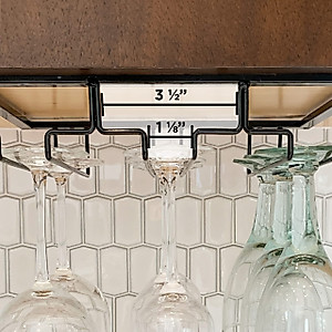 Handy Basix Wine Glass Rack Under Cabinet Wine Glass Holder Stemware Holder, Metal Storage Organizer for Bar Kitchen Cabinet 3 Rows (Black 1 Pack)