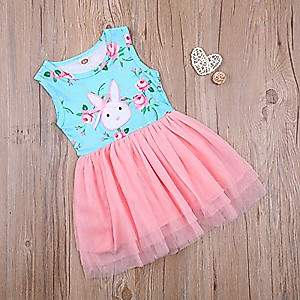 Toddler Baby Girl Easter Outfit Sleeveless Bunny Tutu Dress Princess Party Dress Summer Clothes (Pink, 6-7 Y)