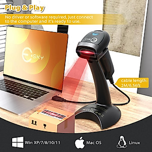 Esky Barcode Scanner with Stand, 1D 2D QR Code USB Wired Barcodes Scanner for Computer Support Windows/Mac/Linux, Handheld Bar Code Reader for Warehouse Library Supermarket Store