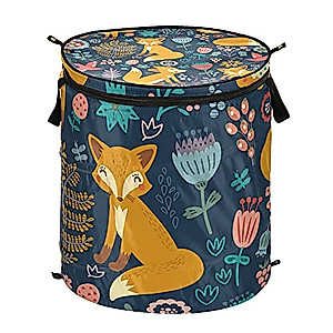Fox Thanksgiving Pop Up Laundry Hamper With Lid Foldable Laundry Basket With Handles Collapsible Storage Basket Clothes Organizer for Travel Picnic Camp