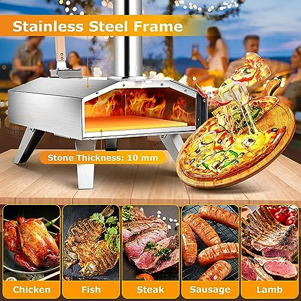 Kukoofyer 12" Outdoor Pizza Oven Kit, Red Portable Propane Gas Grill with 2-Burner