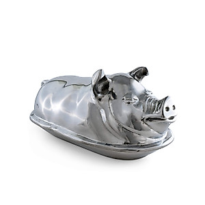 Arthur Court Happy Pig Covered Butter Cream Cheese Dish Container Keeper Hand Polished Tarnish Free Artisan Quality Farmhouse Table 7.5 inch Long