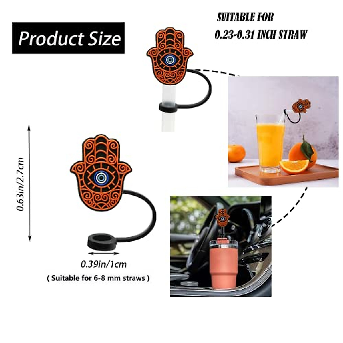 Silicone Evil Eye Straw Covers Cap 10 Pcs Reusable Drinking Straw Tips Lids Cute Straw Topper Dust-Proof Straw Plugs for 1/4inch(6-8mm) Straw Tips For Outdoor Home Kitchen Party Decor (Evil Eye)
