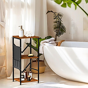 Small Side Table Narrow End Table, Nightstand Tall Side Tables for Small Spaces, 3 Tier Storage Shelves Couch End Tables for Living Room, Bedroom Office Bathroom, Easy Assembly Rustic Brown and Black