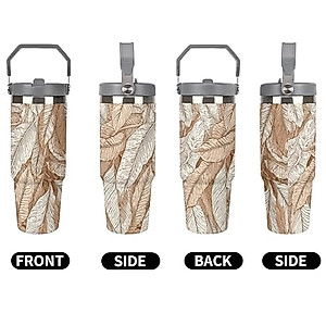 Art Pictures of Leaves Tumbler 30oz Large Capacity Car Cup with Handle Fit in Any Car Cup Holder Stainless Steel Leakproof Insulated Coffee Tumblers with Lid And Straw