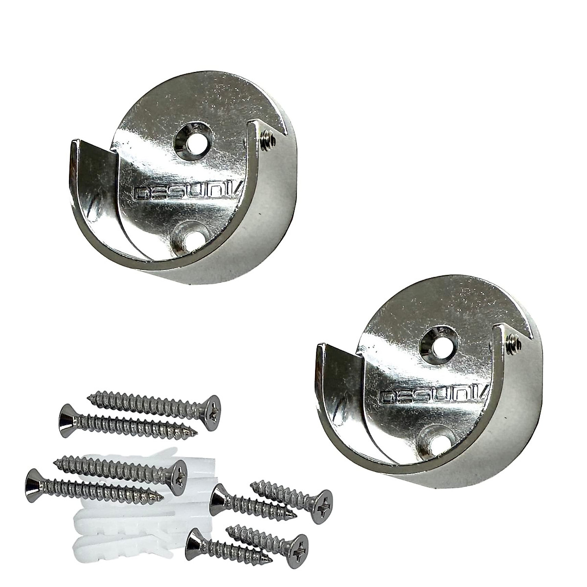 Desunia Closet Rod Support Flanges with Screw On Attachment | Heavy Duty Clothes Pole End Sockets for Wardrobes |Polished Chrome | 2 Pack